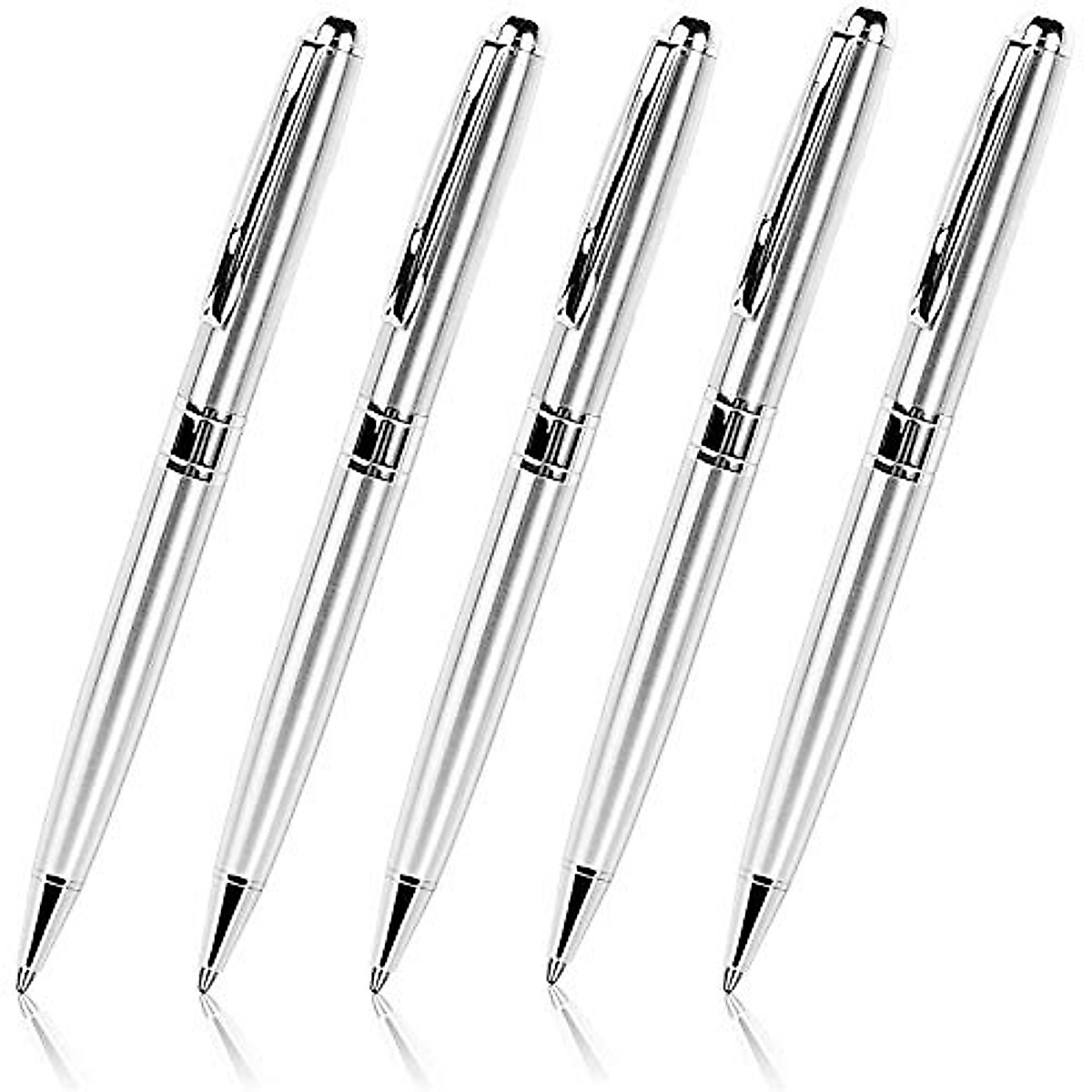 Cambond Sliver Ballpoint Pens Black Ink Metal Pen Nice Uniform Pens for Men Business Office Police,Twist Retractable 1.0 mm Medium Point Refills, 5 Pack