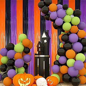 ORG Orange Purple and Black Foil Fringe Backdrop Curtains,2 Pack 3.3ftx8.2ft Halloween Tinsel Streamers Party Decortions, Photo Booth Props Backdrop for Birthday Anniversary Halloween Party Decoration