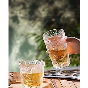 Drop-proof glacier pattern embossed glass frosted rock cups minimalist wind high value cold drinks juice beer glasses transparent crystal cups suitable for home office restaurant picnic (5.4in*3in)