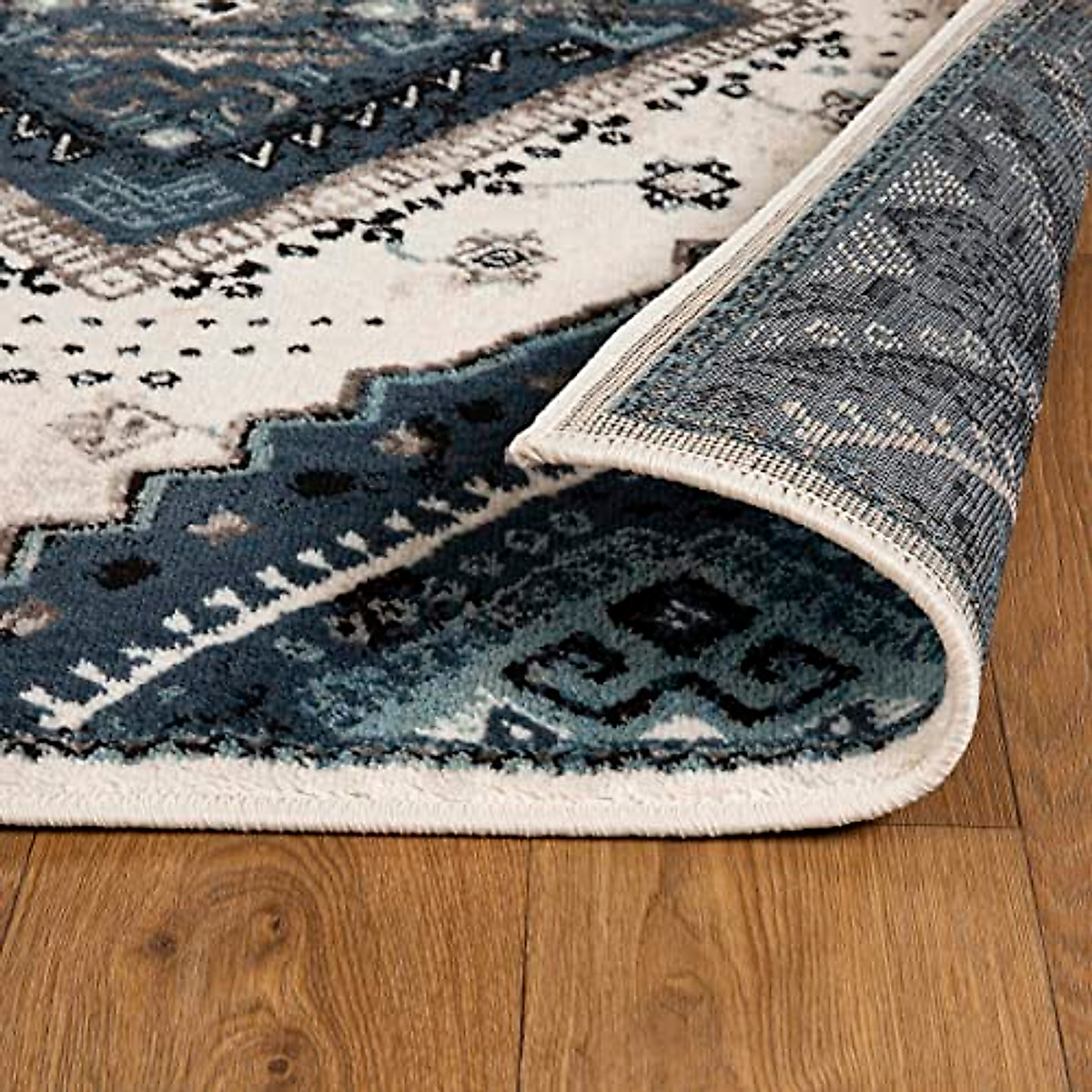 SUPERIOR Poway Collection Indoor Large Area Rug, Geometric Diamonds, Home Decor Perfect for Dining Room, Living, Bedroom, Entryway, Kitchen, Dorm, Office, Jute Backing, 5' x 8', White-Navy