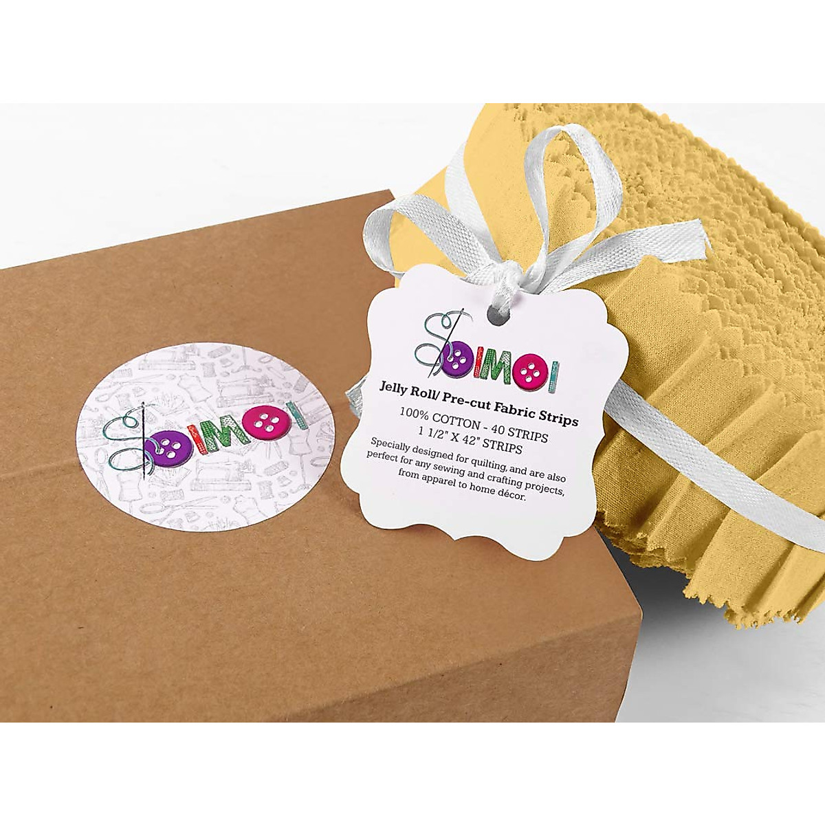 Soimoi 40Pcs Solid Goldenrod Precut Fabrics Strips Roll Up 2.5 Inches Cotton Jelly Rolls for Quilting
