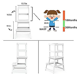 Popin Lover Kitchen Step Stool for Kids and Toddlers with Safety Rail, Kids Step Stool Standing Tower Stool for Bathroom& Kitchen