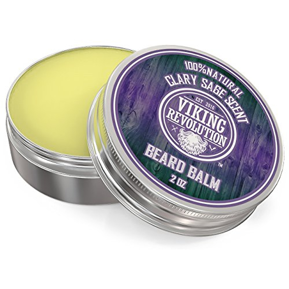 Viking Revolution Beard Balm with Clary Sage Scent and Argan & Jojoba Oils - Styles, Strengthens & Softens Beards & Mustaches - Leave in Conditioner Wax for Men