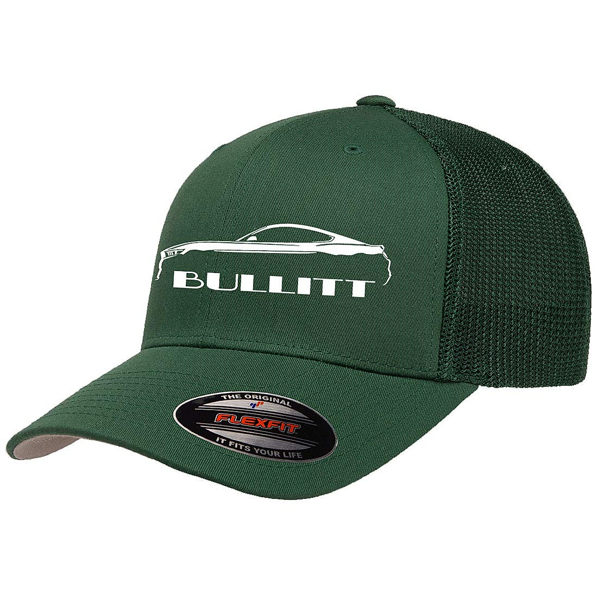 2019 2020 Bullitt Ford Mustang Outline Design Flexfit Trucker Mesh Fitted Cap Forest