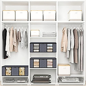 HomeHacks Storage Clothing Storage Bags, Storage Box Clothes Organizer with Clear Windows, Sturdy Handles Clothing Storage for Cloth, Toy, Bedding Storage, 3-Pack, Grey