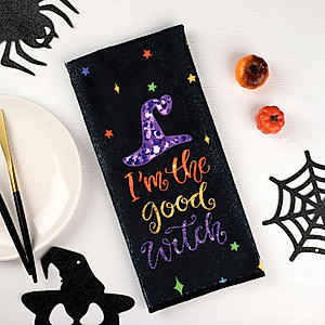 peony man Set of 4 Halloween Kitchen Towels Witch Dish Towels Hocus Pocus Amuck Tea Towels Halloween Hand Towel Drying Cloth for Holiday Kitchen Bathroom Party Supplies, 18" x 26"