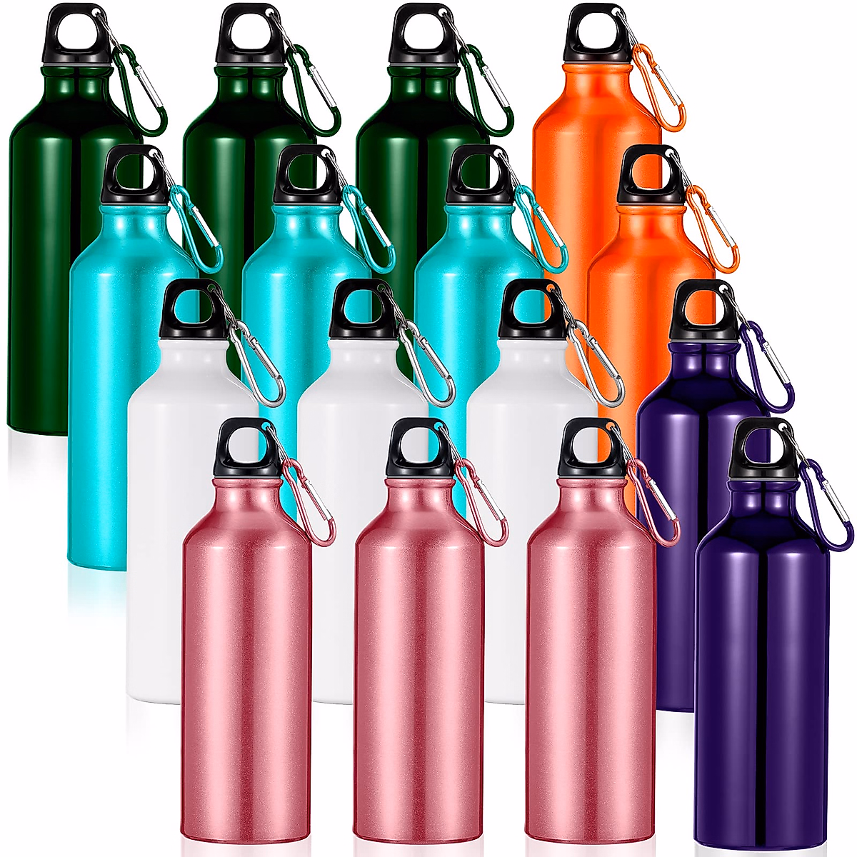 Gandeer 16 Pcs Aluminum Water Bottle Bulk 17 oz Reusable Backpacking Leak Proof Water Bottles with Buckle and Twist Cap for Camping Sports Travel(Bright Color)