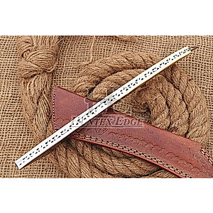 HUNTEX Custom Handmade Hand-Forged Rain Drop Pattern Damascus Steel 11 Inch Long Full Tang Steel-Brass Handle Razor Sharp Hunting Camping Hawkbill Knife w/Genuine Leather Pouch