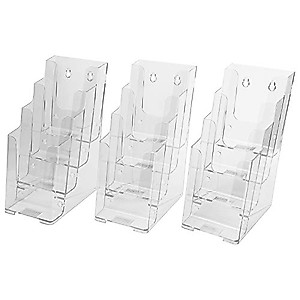 XMSound 3 Pack Acrylic Brochure Holder 4 Inch Wide 4 Tier Clear Literature Holder, Premium Acrylic Multi Pocket Display Stand, Wall Mount or Counter Top