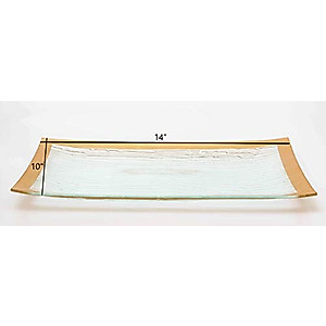GAC Tempered Glass Tray Rectangular Glass Platter Unbreakable – Chip Resistant – Oven Safe – Microwave Safe – Dishwasher Safe – Stackable Decorative Plate and Glass Serving Tray Gold Rain Flower