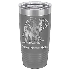 LaserGram 20oz Vacuum Insulated Tumbler Mug, African Elephant, Personalized Engraving Included (Gray)