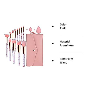 Makeup Brushes START MAKERS Professional 12Pcs Pink Marble Makeup Brush Set with Foundation Concealer Blush Eyeshadow Make Up Brushes Beauty Blender and Make Up Bag