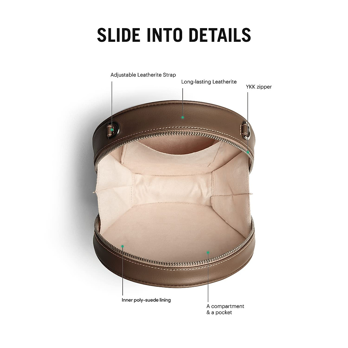 DailyObjects Round Size Leather Crossbody Purse for Women, Girls | Circle Crossbody Bag | Shoulder Handbag | Adjustable Strap