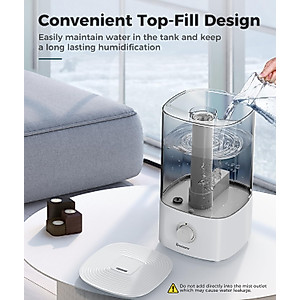 BREEZOME 4L Humidifiers for Bedroom, Essential Oil Diffuser, Top Fill Cool Mist Ultrasonic Humidifiers for Baby, Plants, Nursery, Humidifiers for Large Room Last up to 50 Hours, Quiet Operation