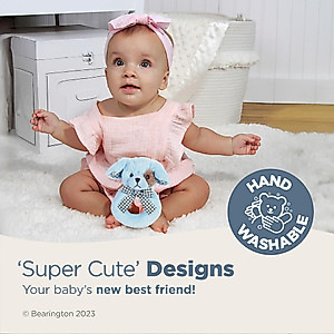 Bearington Collection Baby Lil' Waggles, 5.5 Inch Blue Puppy Dog Plush Stuffed Animal, Soft Baby Boy Rattle