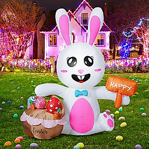 Ukontagood 5 FT Easter Inflatables, Cute Bunny Outdoor Decorations, Bunny and Eggs Blow up with Built-in LED Lights for Easter Indoor Outdoor Yard Garden Lawn Decor (Halloween Ghost)