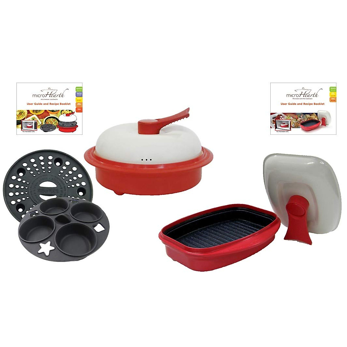 Microhearth Cookware Set (Everyday Pan Combo & Grill Pan) for Microwave Oven, Red