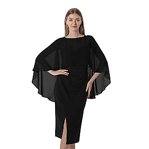 Hotshawl Capelets for women Chiffon Cape Shawls and Wraps for Evening Dress Wedding Capes Cover Up (Black)