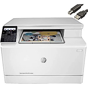 HP Color Laserjet Pro M182nw Wireless All-in-One Laser Printer, Remote Mobile Print, Auto-On/Auto-Off Function, 17 ppm, 150-Sheet, 600 x 600 dpi, Works with Alexa, Bundle with JAWFOAL Printer Cable