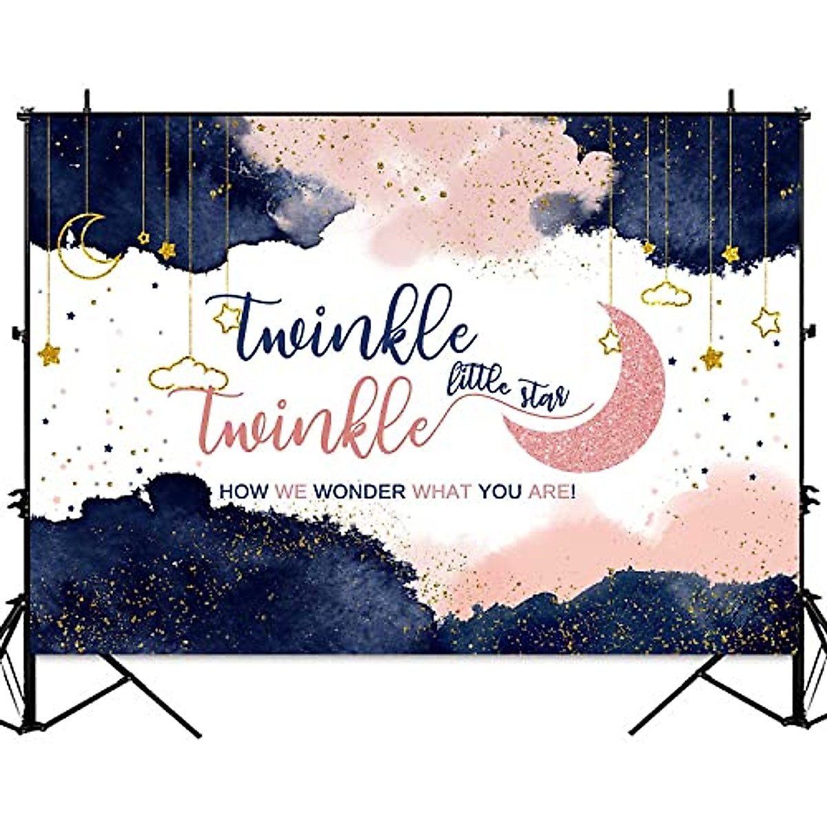 Sensfun Navy Blue Blush Pink Gender Reveal Backdrop Twinkle Twinkle Little Star Baby Shower Party Decorations Rose Gold and Navy Pregnancy Reveal Surprise Background for Photography Photo Booth 7x5ft