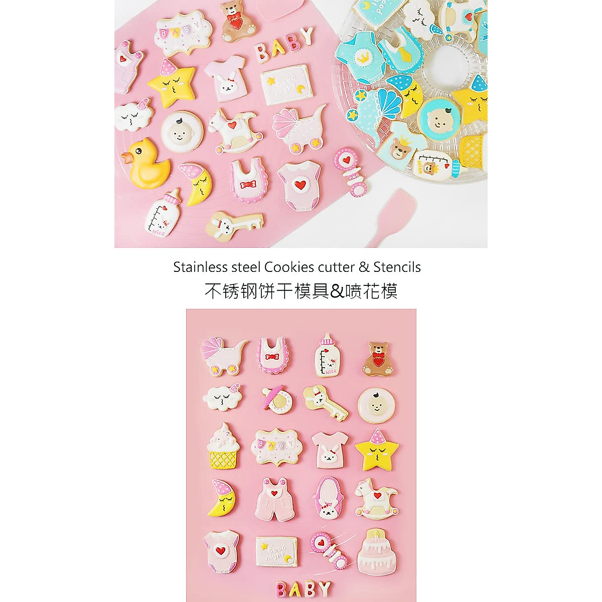 Baby Shower Series Cookie Cutters Set of 9 pcs, Stainless Steel Fondant Cutter Molds Baking DIY