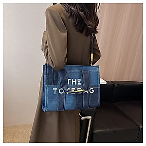 Ervkgm The Tote Bag for Women, Canvas Crossbody Bags Travel Tote Crossbody Shoulder Bag for Work Shopping Date and Vacation (Medium,Bule)