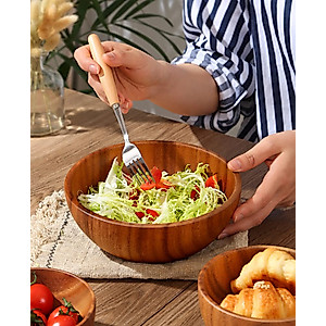 Bufanli Acacia Wood Salad Bowls 6.3 Inches Set of 4 Individual Large Wood Bowl for Cereal Fruits Salads and Decoration