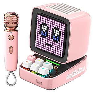 Divoom Ditoo-Mic Bluetooth Speaker with Karaoke Microphone - RGB Keyboard and Pixel Display Desktop Decor, Different Sound Modes, Ideal Gifts for Home Party, Mobile KTV (Pink)