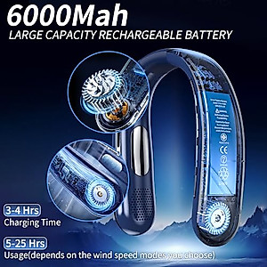 liusoreg Portable Neck Fan 6000mah Hands Free Bladeless Fan Personal Air Conditioner Cooling Neck Cooler Rechargeable Blow Cold Wearable Fan Around Your Neck Men Women Travel Essentials Gift