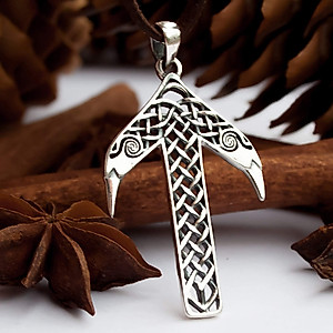 Viking Rune Tiwaz Necklace - 925 Sterling Silver - Tyr Pendant with Celtic Knot and Raven Heads - Norse Mythology Amulet - Nordic Scandinavian Runic Jewelry for Men Women