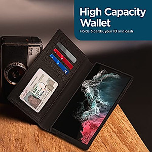 Case-Mate Samsung Galaxy S23 Ultra Case [6.8"] [12FT Drop Protection] [Wireless Charging] Black Leather Wallet Folio Phone Case for Samsung Galaxy S23 Ultra with ID & Credit Card Holder, Phone Stand
