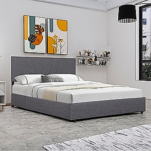 HAUSHECK Upholstered Platform Bed Full Size - Bed Frame with Headboard & Hydraulic Storage System, Wooden Slats Support Mattress Foundation, Modern Linen Fabric Bed Frames No Box Spring Needed