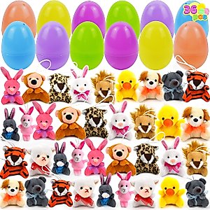 JOYIN 36 Pcs Pre-Filled Easter Eggs Filled with Plush Animal Toys for Kids Toddlers Easter Egg Hunt, Basket Stuffers Fillers, Kids Party Favor, Classroom Prize Supplies