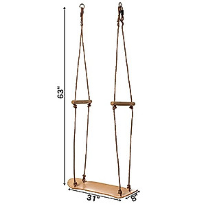 Natural Wooden Outdoor Patio Playground Kids Hanging Adjustable Stand Up Skateboard Swing, Tree Curved Swing Board