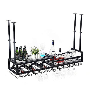 MBQQ Wine Racks Ceiling-Type Wine Holder,Wall Mounted Wine Bottle Holder Hanging Wine Glass Racks,Goblet Stemware Racks,Mug Racks,Vintage Home Decor Racks,Black