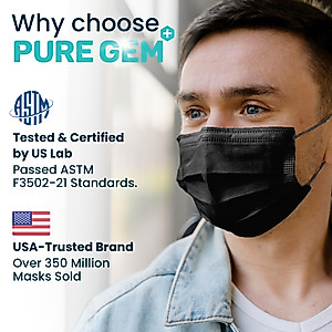 Black Disposable Face Mask, 3-Ply Adult Masks, Facial Cover with Elastic Earloops For Home, Office, School, and Outdoors