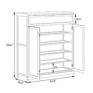 MoNiBloom Bamboo Entryway Shoe Cabinet, Free Standing 6 Tier Shoe Floor Storage Organizer with Doors for Entryway Balcony Bathroom Living Room, Brown