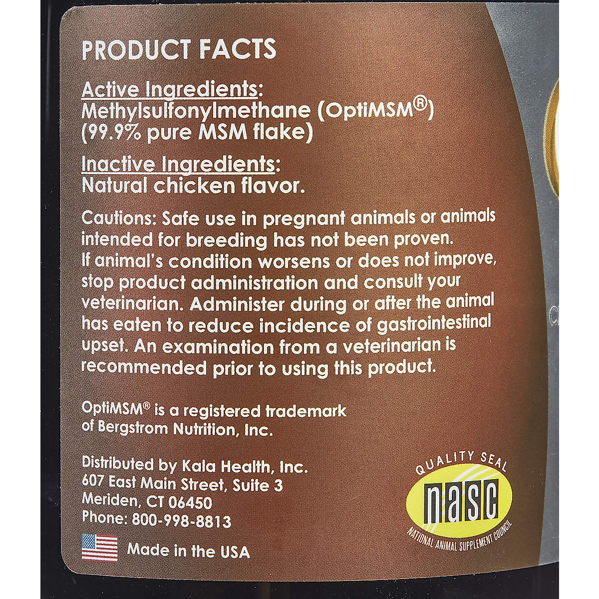 KALA HEALTH PeakTails Chicken Flavored MSM Powder for Dogs, 1 lb, Hip and Joint Support Supplement, 99.9% Pure Distilled MSM, Made in The USA
