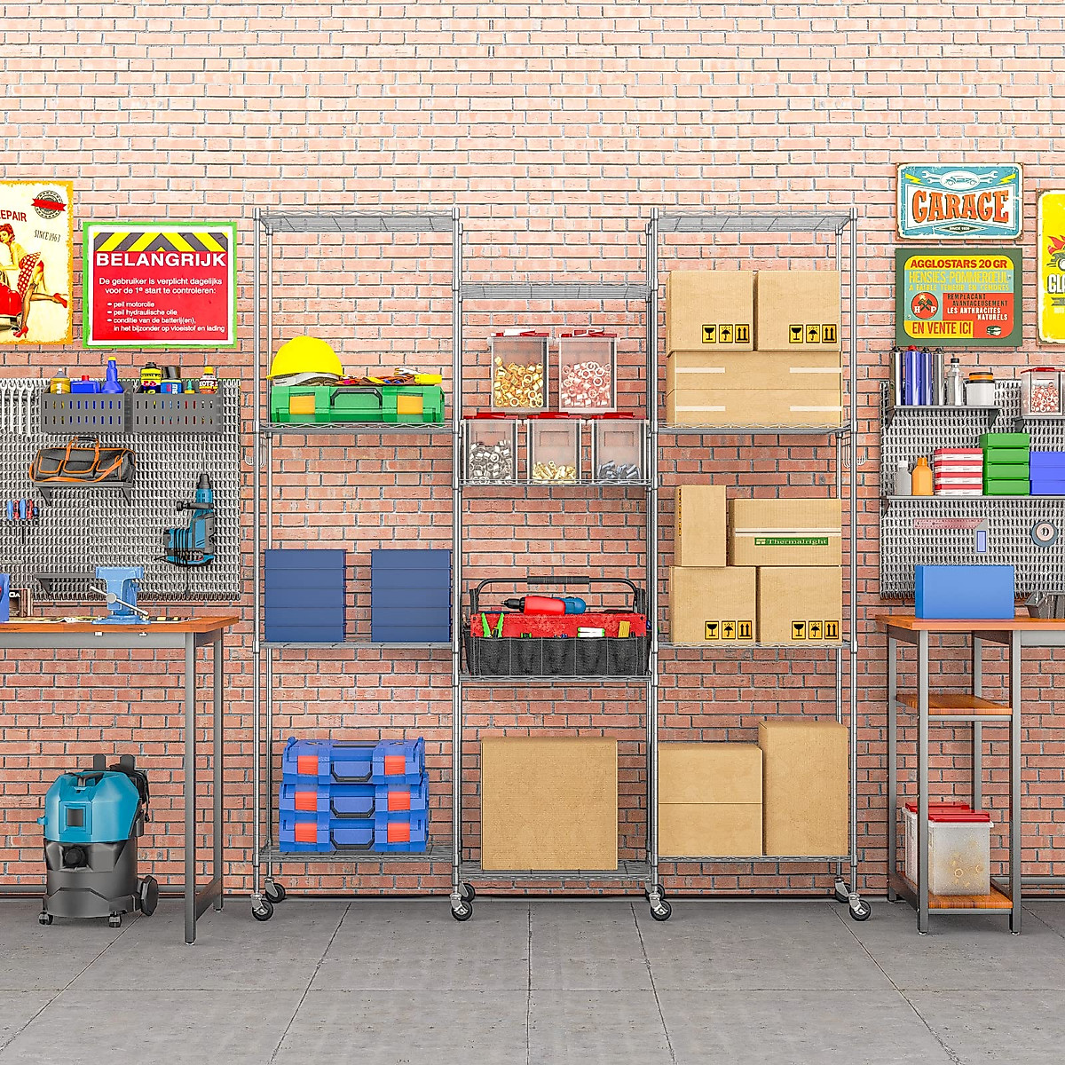 Homdox 6 Tier Wire Shelving Unit on Wheels, Storage Shelves for Garage Kitchen Living Room, Heavy Duty Shelving Rack, 21.26 x 11.42 x 72.05 inch (L x W x H)