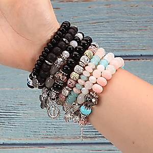 6 Set Butterfly Bracelets for Women and Teen Girls Multilayer Beads Tassel Stretch Bracelet Charm Boho Colorful Jewelry