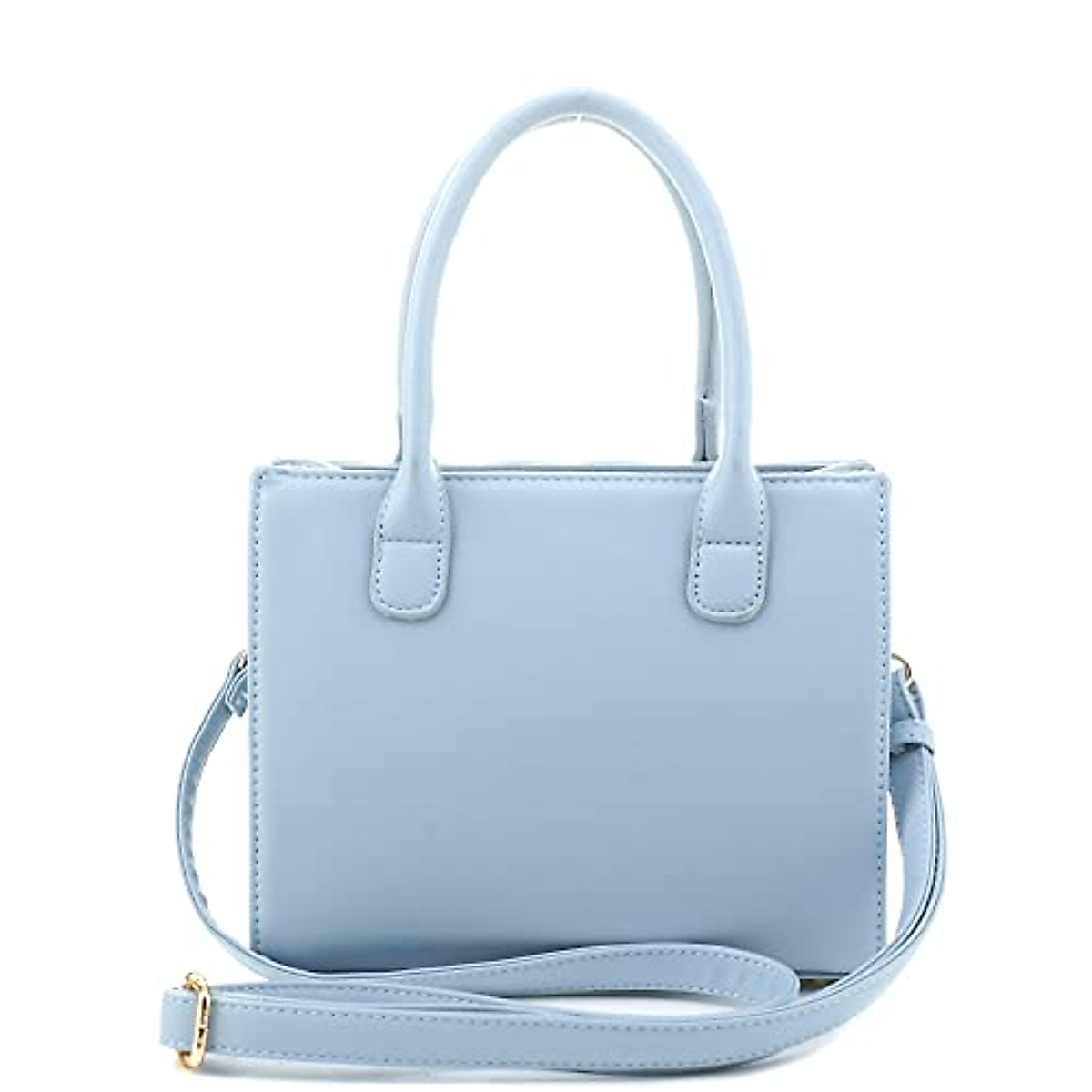 Vegan Leather Top-Handle Medium Boxy Satchel Tote Purse Crossbody Bag (Chain Front Embossed - White)
