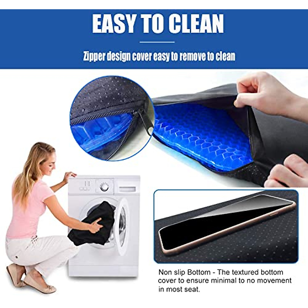 Super Large Gel Seat Cushion for Long Sitting - 19inch Office Chair Car Seat Wheelchair Cushion for Coccyx, Sciatica, Back, Tailbone Pain Relief - Cool, Soft & Breathable Pillow with Non-Slip Cover