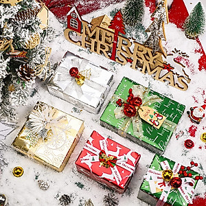 WRAPAHOLIC Christmas Wrapping Paper Roll - Red Green Gold and Silver Snowflakes Trees Holiday Collection with Metallic Foil Shine - 4 Rolls - 30 Inch x 120 Inch Per Roll