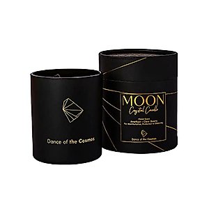 Healing Aromatherapy Crystal Candle| Amethyst and Clear Quartz| Lavender Essential Oil| Wood Wick| Black Soy Wax| Large 10.5 Oz Jar| for Manifestation, Stress Relief, and Magic| Luxury Gift Box|