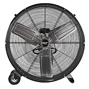 Comfort Zone CMC30 30” High-Velocity 2-Speed Direct-Drive Industrial Drum Fan, All-Metal Construction, Rubber Wheels, Easy to Grab Handle, & Balanced Aluminum Blades, Black