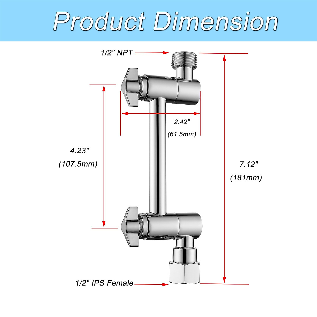 Senhozi 4 Inch Shower Head Extension Arm, Solid Brass Shower Arm for Shower Head Extension, Adjustable Shower Arm for Rainfall Shower Head and Handheld Shower Head, SE003CP
