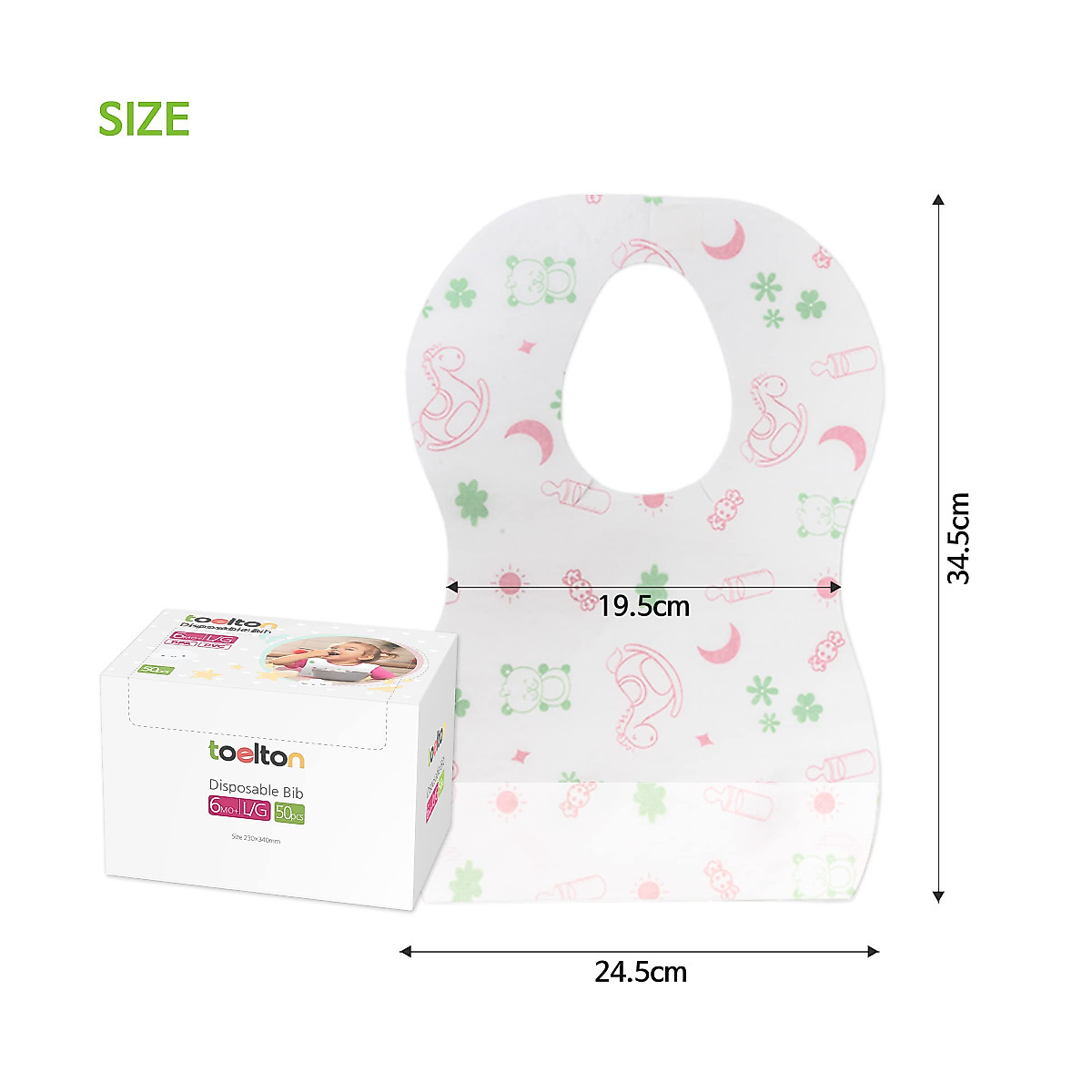 TOELTON Baby Bibs – Pack of 50 Disposable Bibs for 6 Months and Up – 3-Layer Protection Toddler Bibs for Boys and Girls – Fun and Whimsical Designs – Comfortable and Lightweight, White, TA210308DB