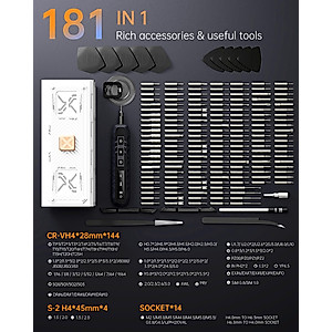 Electric Screwdriver Kit, 181 in 1 Mini Precision Screwdriver Set with 162 Magnetic Bits, 3 Torque Settings, 3.7V Cordless Power Screwdriver Repair Tool for Phone Camera Laptop Watch