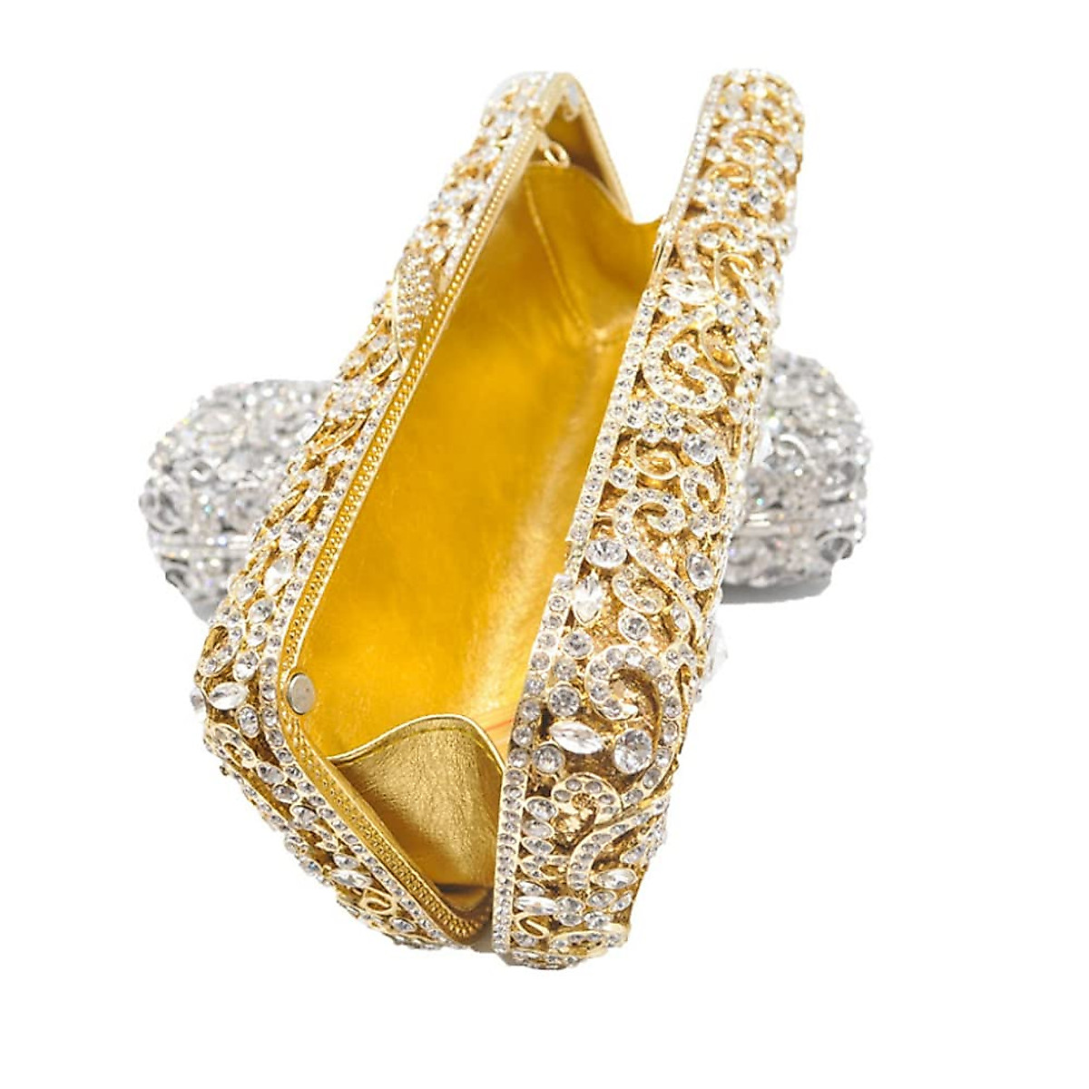 Boutique De FGG Fancy Flower Clutch Handbag Women Evening Bags and Clutches Formal Bridal Crystal Clutch Purse (Small,Gold&Silver)