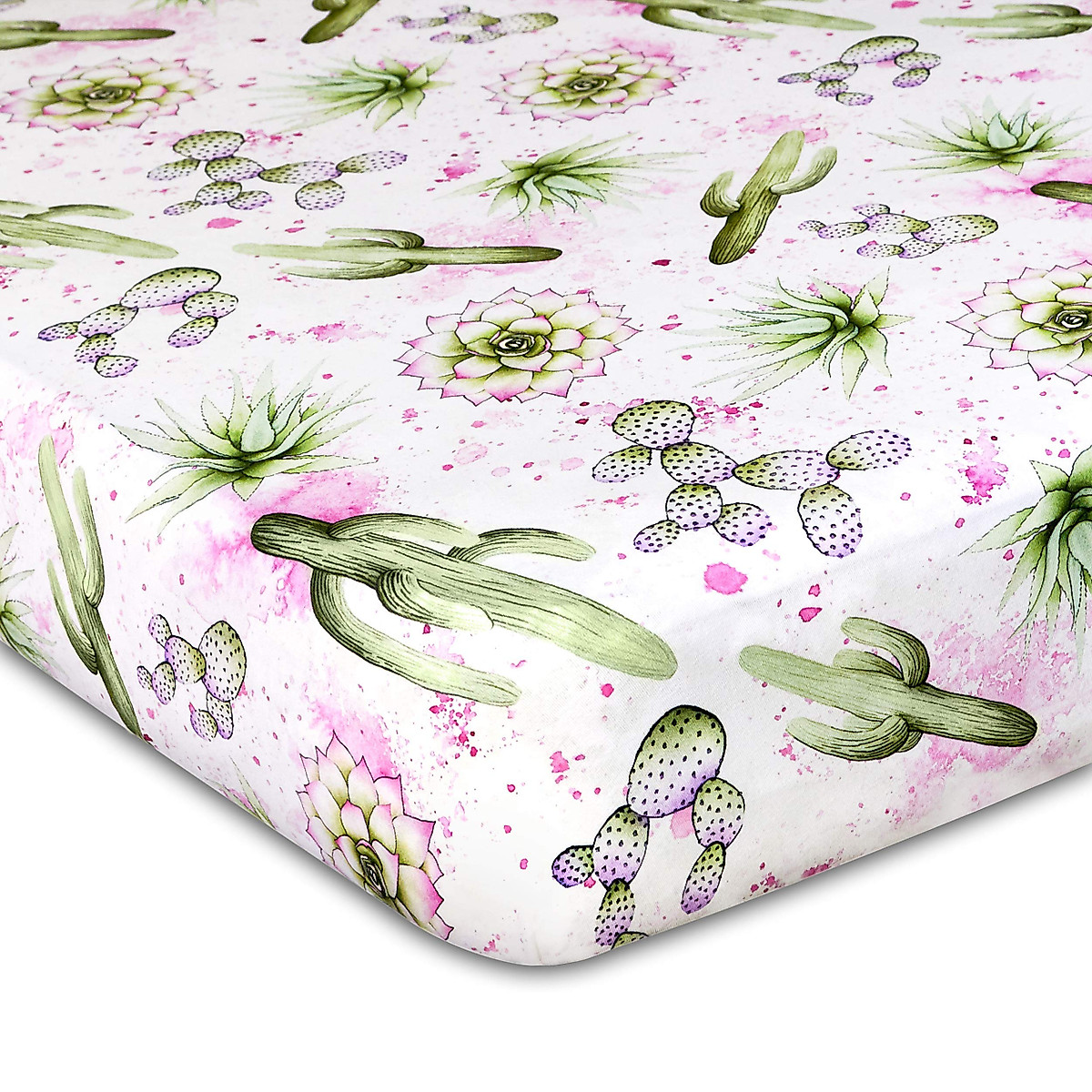Watercolor Cactus Nursery Decor Set - 1 Crib Sheet, 2 Changing Pad Covers, 1 Minky Baby Blanket